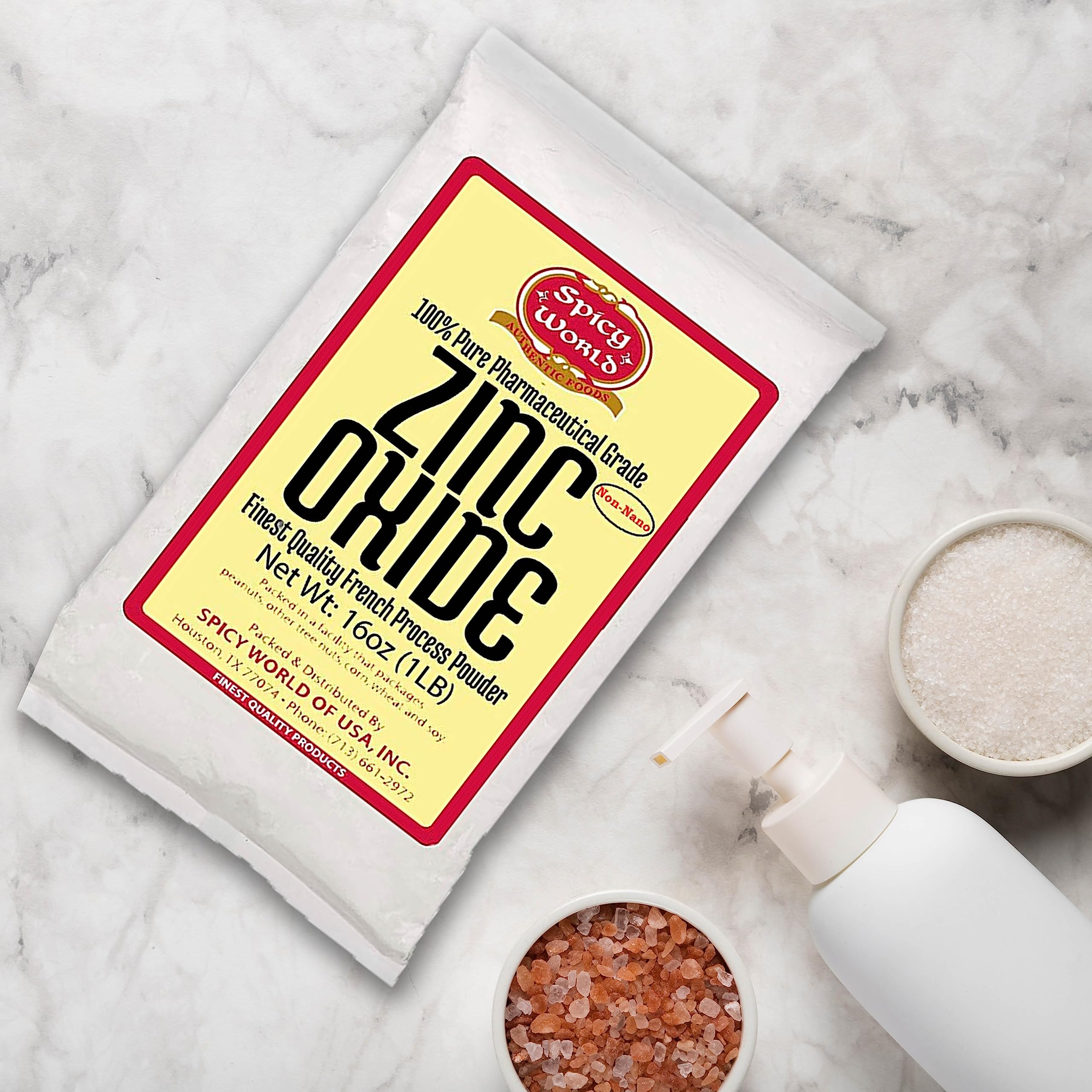 Spicy World Zinc Oxide 1 Pound Bag - NON NANO Uncoated - 100% Pure Pharmaceutical Grade - Perfect for Sunscreen, Lotions, Creams