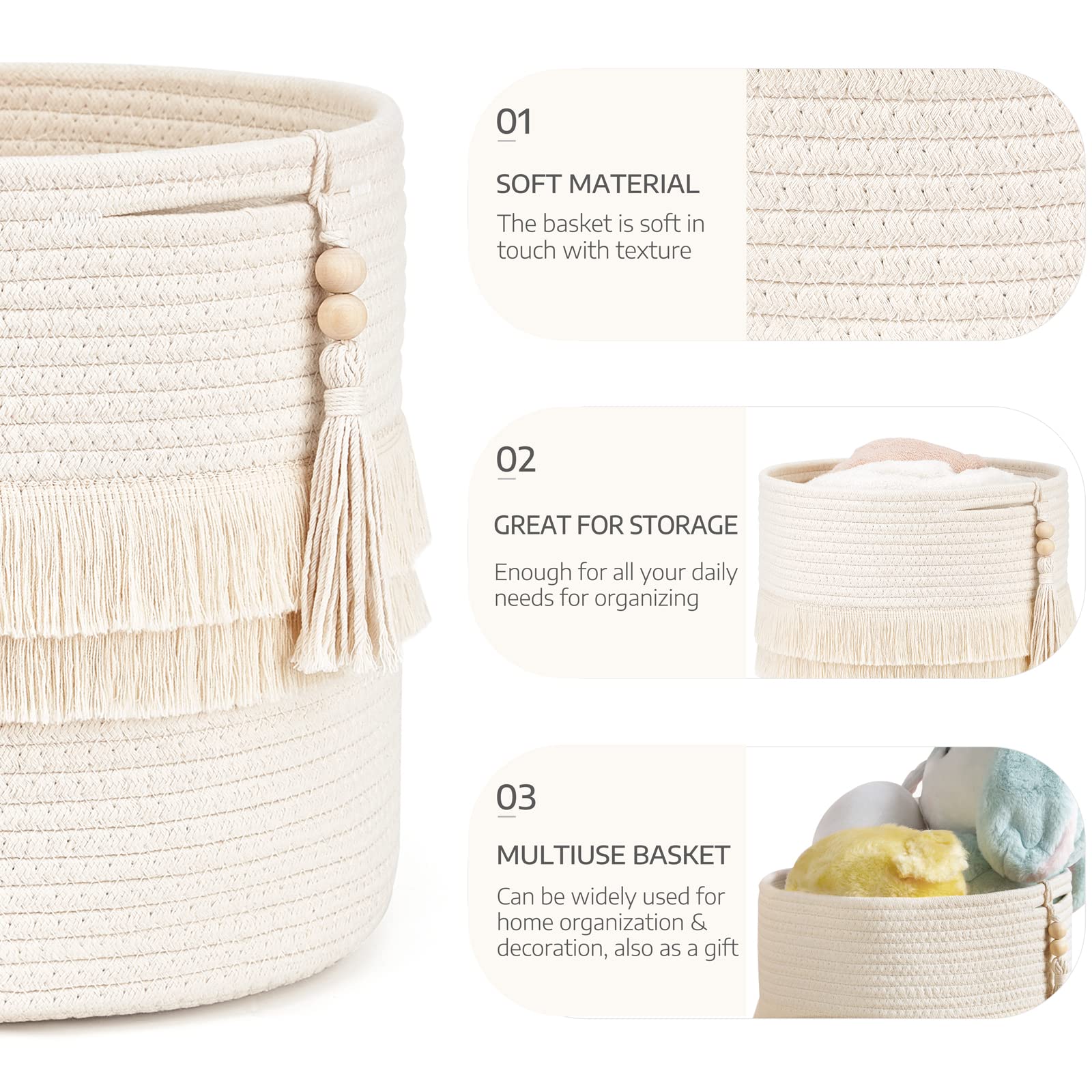 Dahey Macrame Decorative Storage Basket and Headband Holder Bow Organizer for Girls Hair Bows with Wood Shelf, Boho Nursery Decor for Living Room,Bedroom