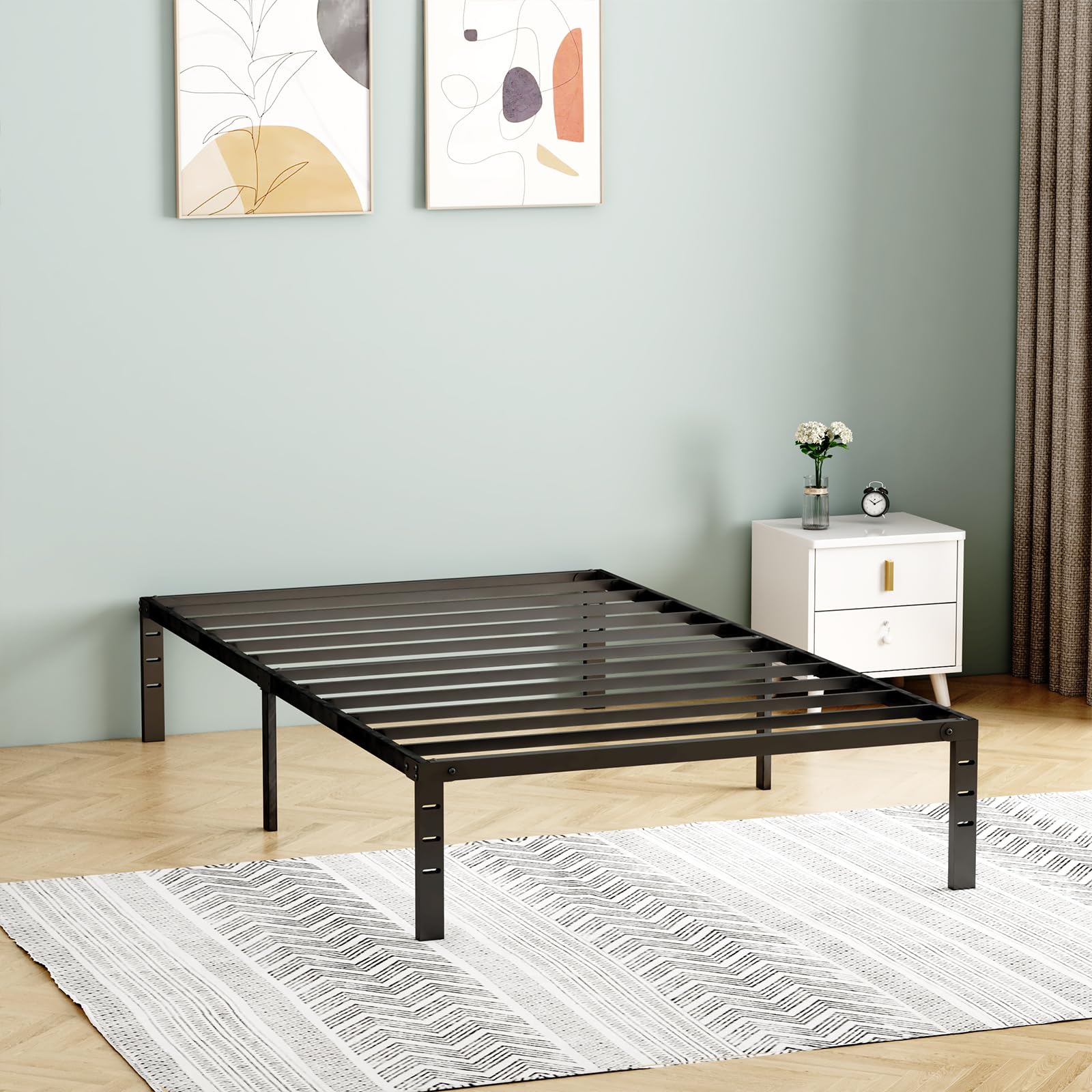 GPDD 14 Inch Twin Size Metal Platform Bed Frame, Heavy Duty Twin Platform Bed Frame No Box Spring Needed, Easy Assembly, Noise-Free, Black