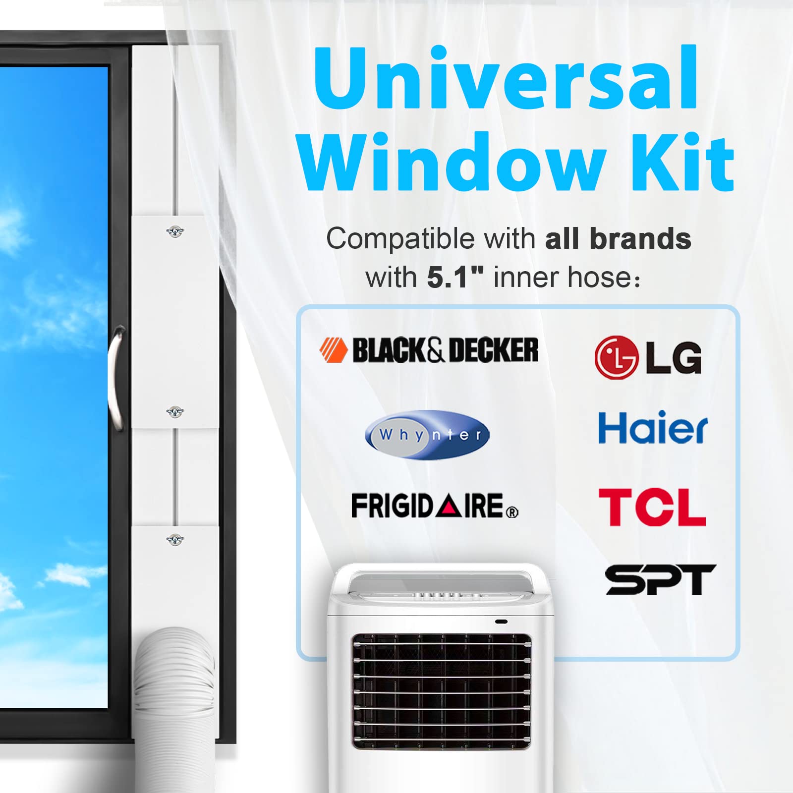 Universal Portable Air Conditioner Window Seal Kit with 5.1'' Coupler, Reinforced PVC Plate Lengh Adustable AC Window Vent Kit for Sliding Window, Fit for All AC with Exhaust Hose of 5.1 Inch Diameter