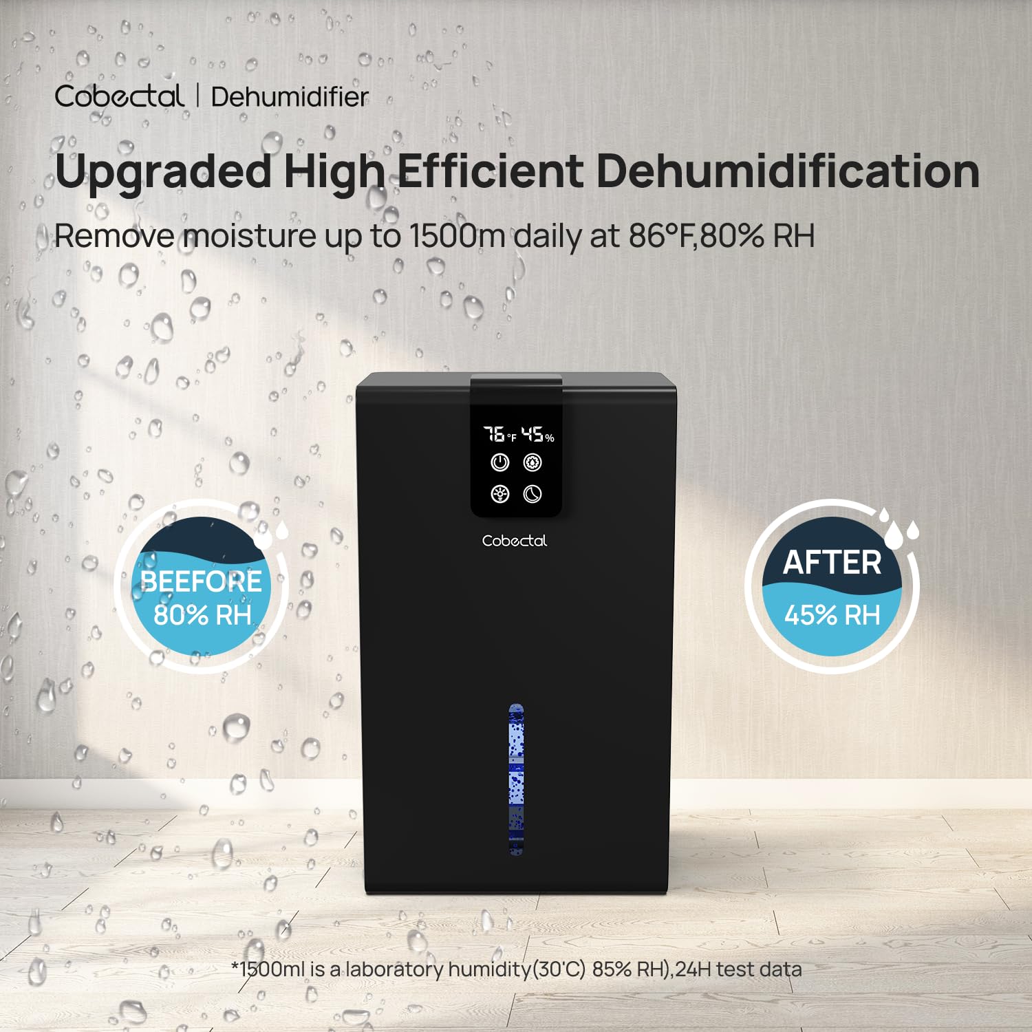 Cobectal Electric Dehumidifier for Home, Portable Dehumidifier Auto Shut Off, 3 Modes with 95oz Water Tank, Air Dehumidifier with Colorful Light for Basement, Bedroom, Bathroom, Closet (Black)