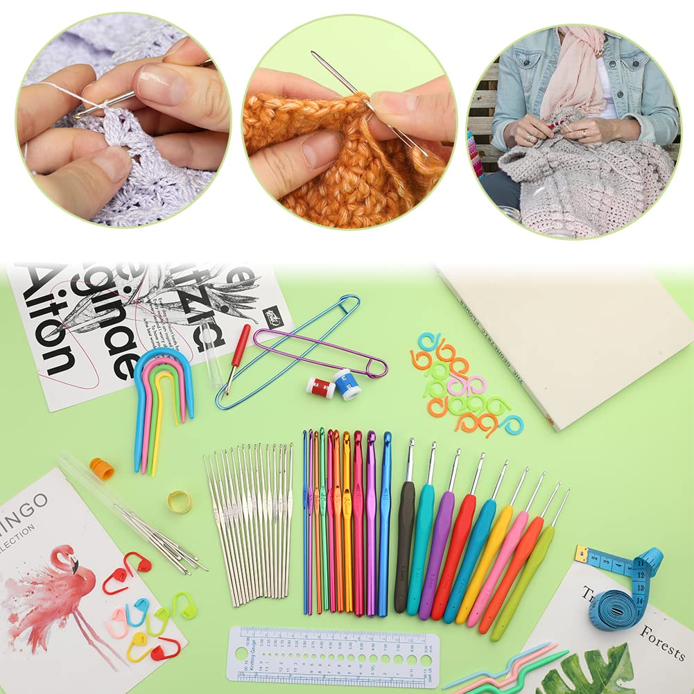 Crochet Hooks, 96 Pack Crochet Kit for Beginners, Ergonomic Crochet Hook Set, Soft Grip Crochet Hooks Set, Stitch Markers, Knitting and Crochet Kit for Beginners Adults