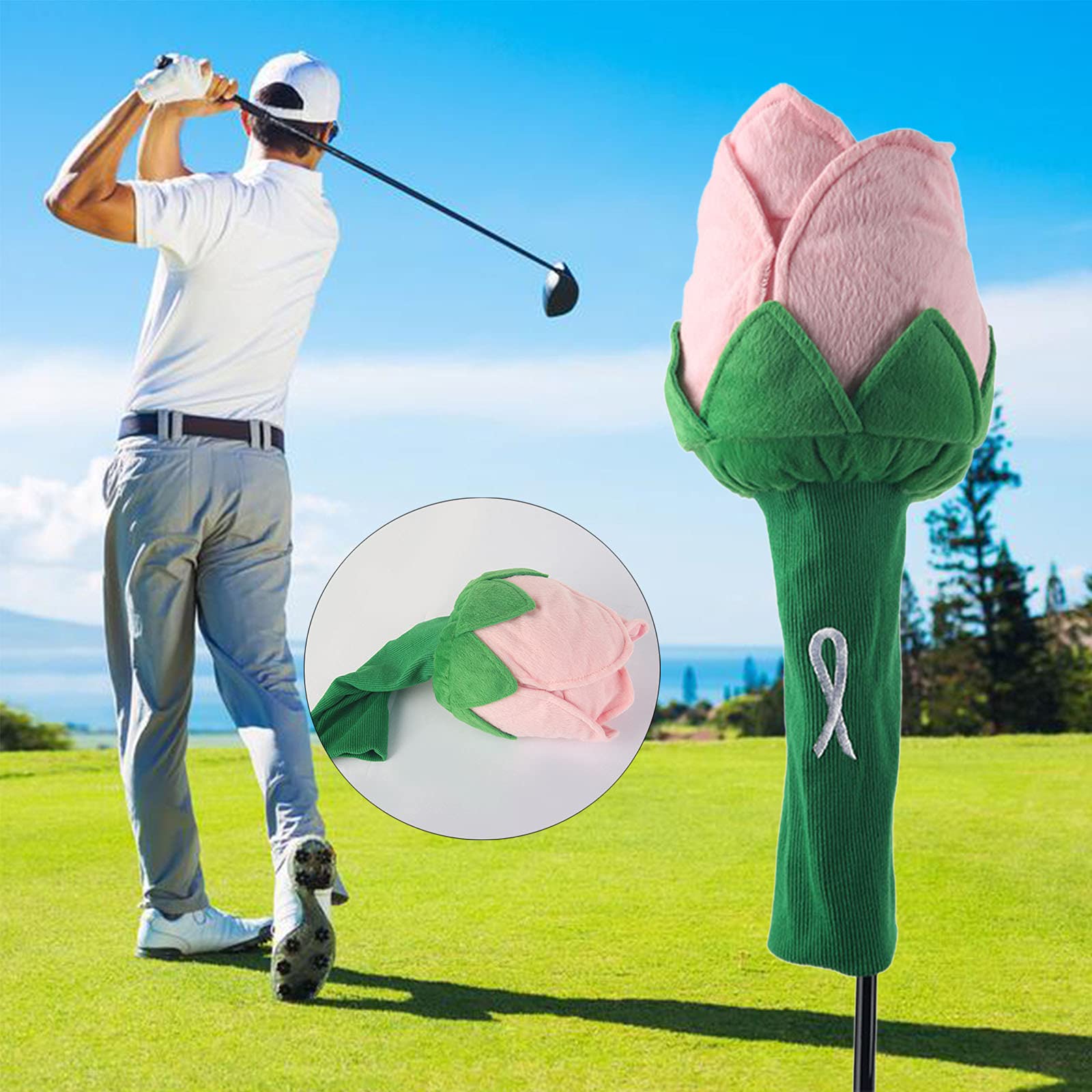 Colcolo Cute Flower Golf Club Driver Headcover, Covers, Soft Plush Golf Wood Covers for 60cc, Golfer Gift & Golf Bag Accessories