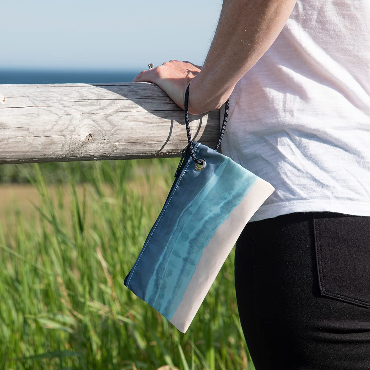 Sea Bags Recycled Sail Cloth Shoreline Tie Dye Wristlet Zip Top Wristlet Clutch Zippered Wallet with Strap
