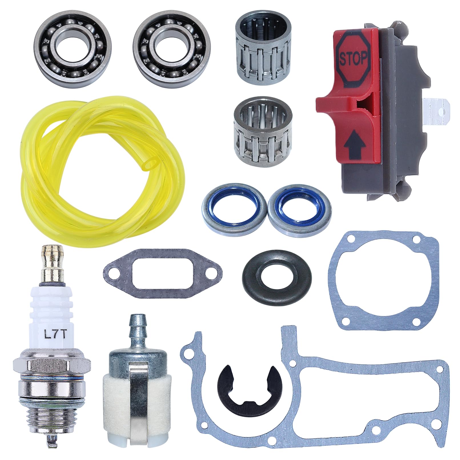 Chainsaw Cylinder Crankcase Muffle Gasket Oil Seal Crankshaft Ball Bearing 15pcs Kit for Husqvarna 362 365 371 372 372XP Replacement Parts with Washer, Clutch Piston Bearing Fuel Filter etc.