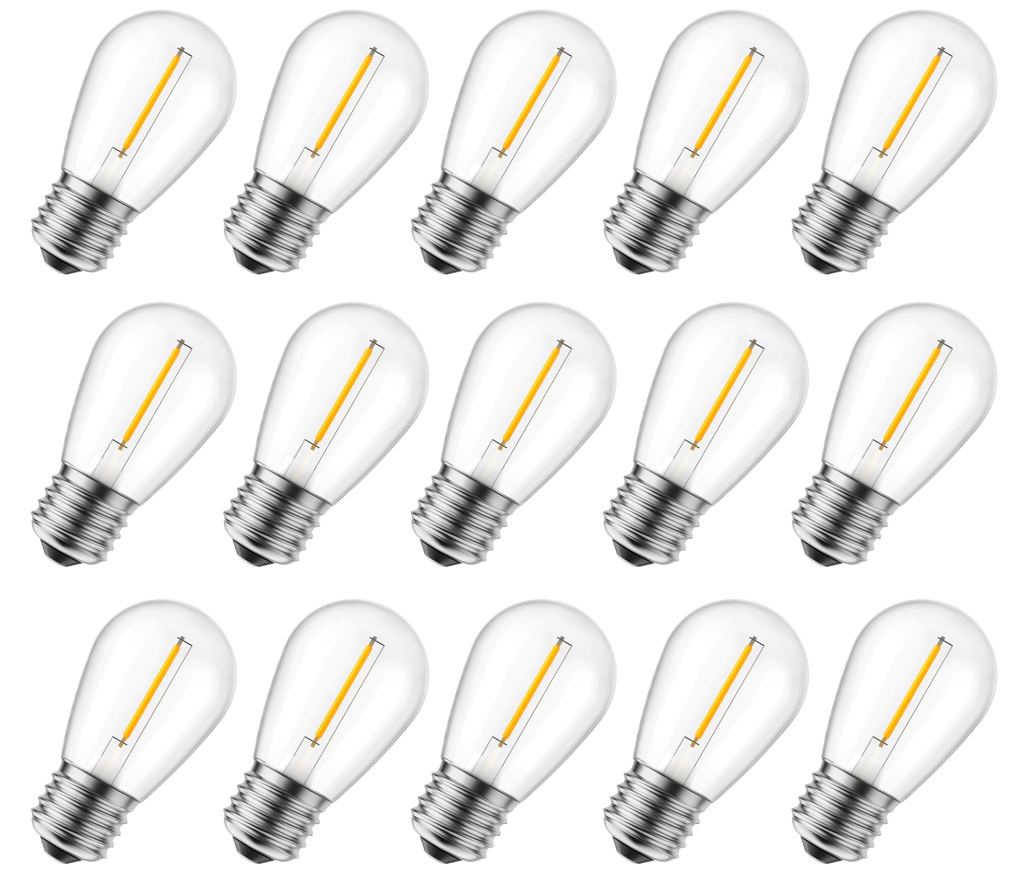 Brightown Shatterproof LED S14 Replacement Light Bulbs, E26 E27 Medium Screw Base Edison Bulbs Equivalent to 11 W, Fits for Commercial Outdoor Patio Garden Vintage Lights, 15 Pack, Warm White