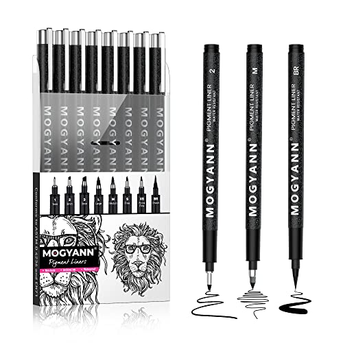 Mogyann Art Pens, Black Drawing Pens 8 size Ink Pens Set for Artist Writing, Sketching, Manga, Anime