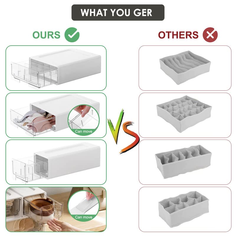 shopwithgreen Sock Underwear Organizer Dividers, 14 Cell Clear Drawer and Closet Storage Boxes, Wardrobe Clothes Organizer for Storing Bras, Ties, Dress, Gloves