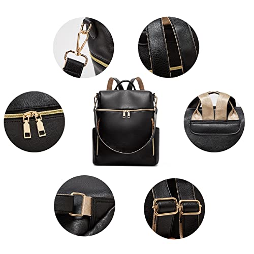 Makes Backpack Purse for Women, PU Leather Travel Satchel Handbag, Convertible Design Bag with Purse, 2 Piece(Black)