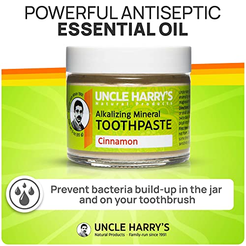 Uncle Harry's Pack of 2 Cinnamon Remineralizing Toothpaste | Natural Whitening Toothpaste Freshens Breath & Promotes Enamel | Vegan Fluoride Free Toothpaste (2 Pack of 3oz Jars)
