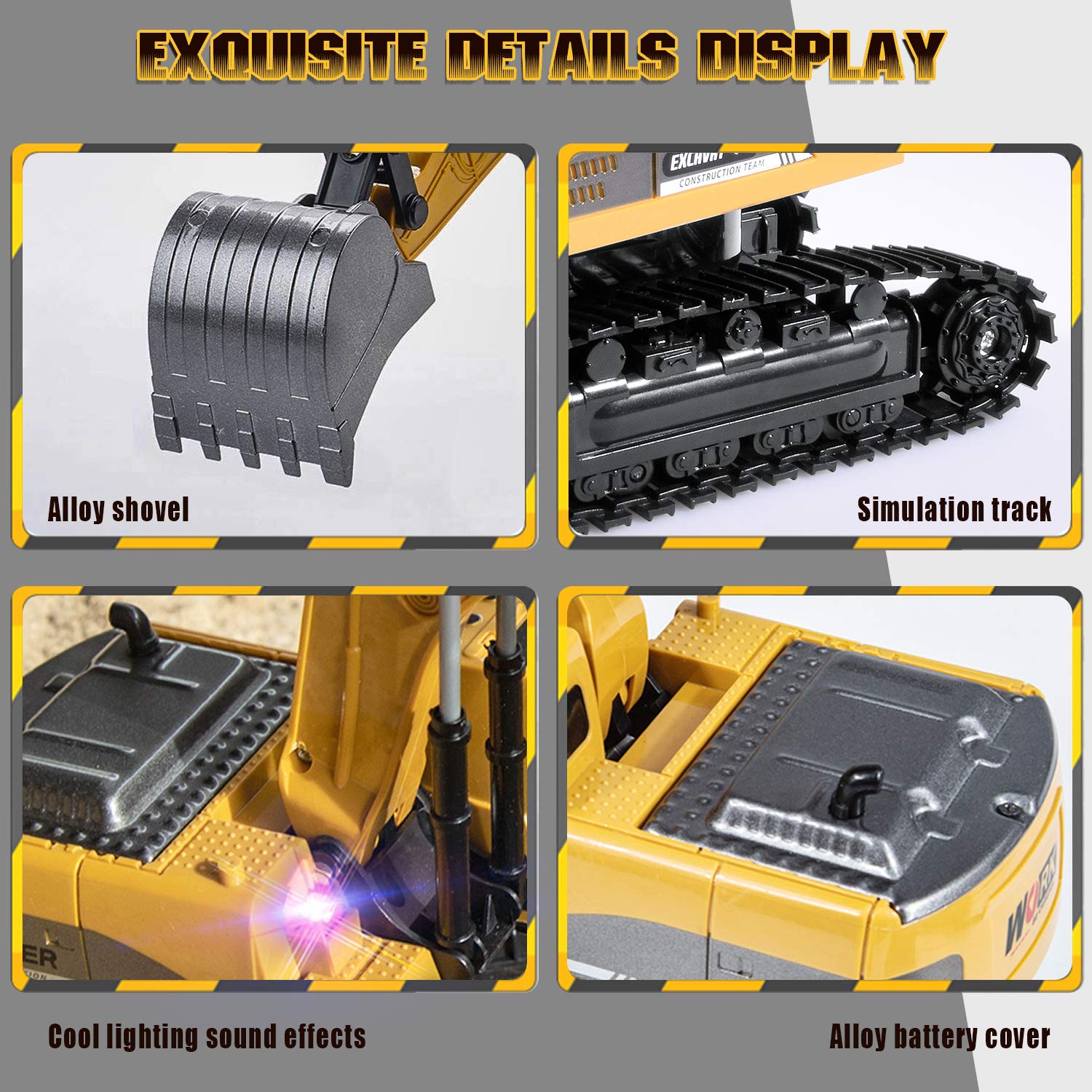 Urabiu Remote Control Toy Excavator Truck Fully Functional Children Toy Rechargable Simulated Sounds Engineering Sand Digger Construction Vehicle Toy Gift for Toddlers