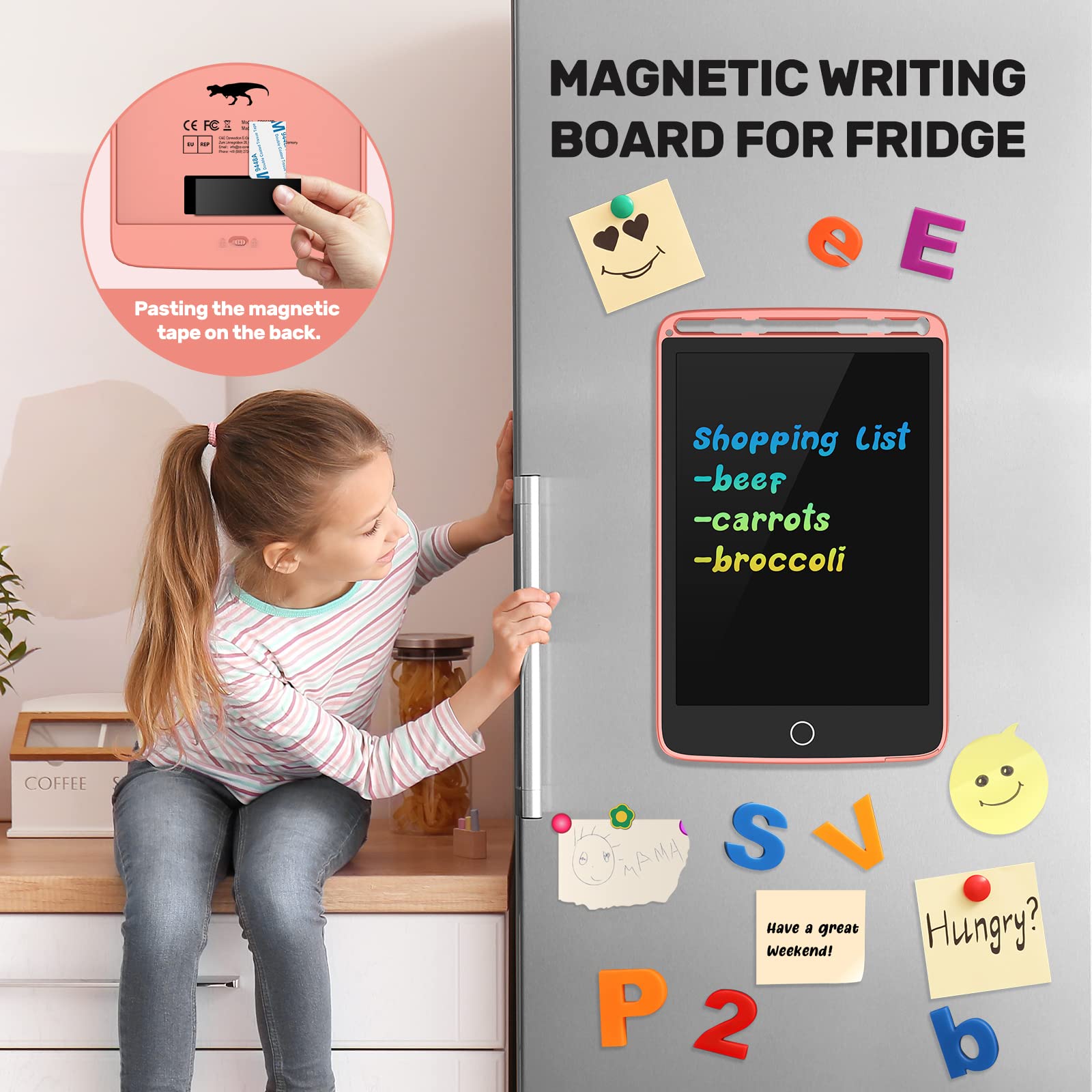 TECJOE 2 Pack LCD Writing Tablet with Fridge Magnets, Doodle Board for Kids Drawing Kitchen Memo, Christmas Stocking Stuffers Birthday Gifts Toys for Boys Girls 8.5 Inch(Blue+Pink)