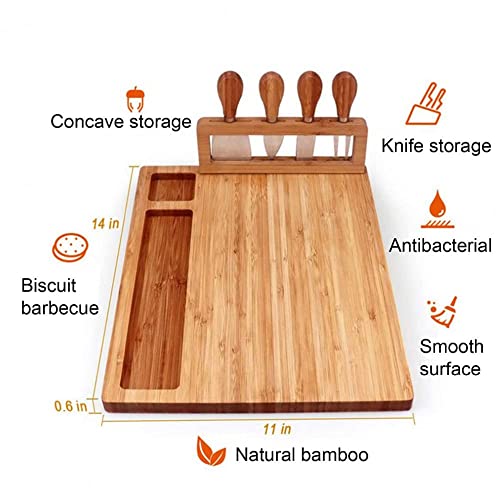 Cheese Board and Knife Set - Charcuterie Board Set, Cheese Platter Board, Bamboo Cheese Board with Cutlery Set, Cheese Tray, Wooden Cheese Board Set, Cheese Cutting Board Set, Cheese Plate Set