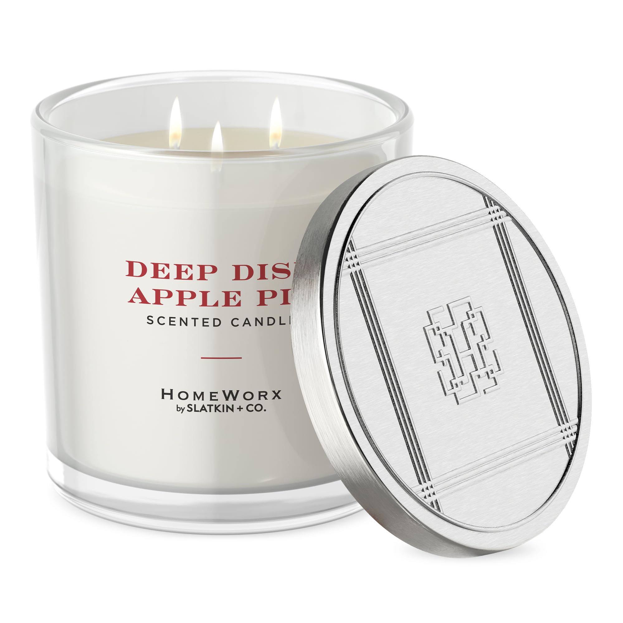 Fall 3-Wick White Glass Scented Candle, 14oz, Cotton Wick, HomeWorx by Slatkin & Co, Deep Dish Apple Pie