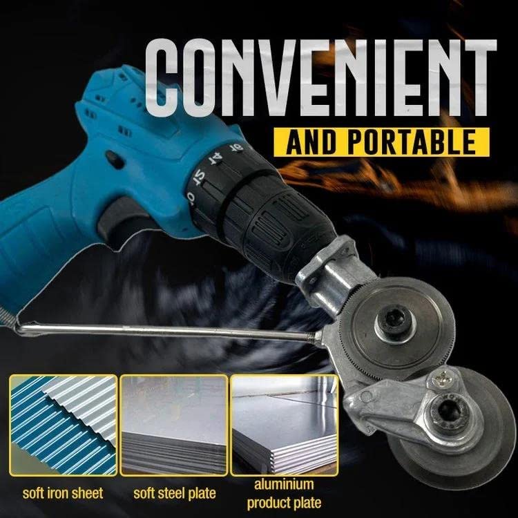 Electric Drill Plate Cutter, Power Sheet Metal Shear, Metal Cutter Drill Attachment Double Headed Sheet, Metal Sheet Cutter Head for Electric Drill Clippers Scissors (Stainless Steel)