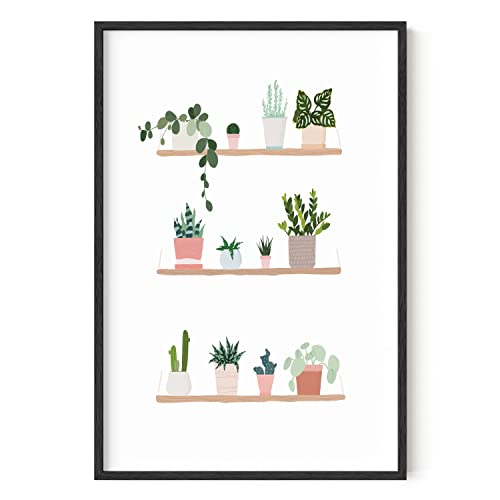 HAUS AND HUES Plant Pictures Wall Art - Succulent Art Wall Decor, Plant Prints Wall Art & Botanical Plant Wall Art Prints, Cactus Poster Botanical Flower pots on Shelves (24x36 Unframed)