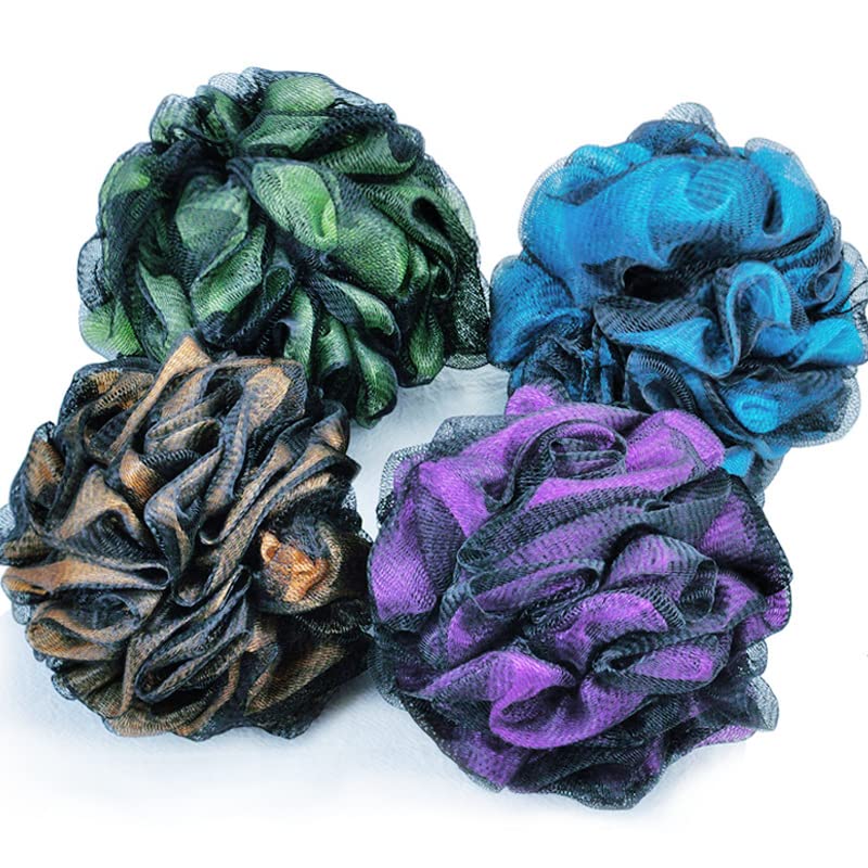 LiFBEAUTiFuL Bathing Ball,Set of Four, xxl-75g,Super Large Size,Towel Gourd,Strong Exfoliation, Four Colors,Delicate Foam,Four Hooks are accompanied,Loofah, Blue,yellow,purple,green, 6×6×6 Inch