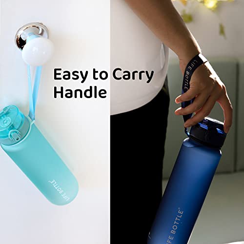 Life Bottle 32 oz Water Bottle with Strap. Tritan Fruit Infuser Flip Top Water Bottles With Times To Drink. No Quotes! Motivational Water Bottle with Time Marker. Dishwasher Safe 32 oz Water Bottles