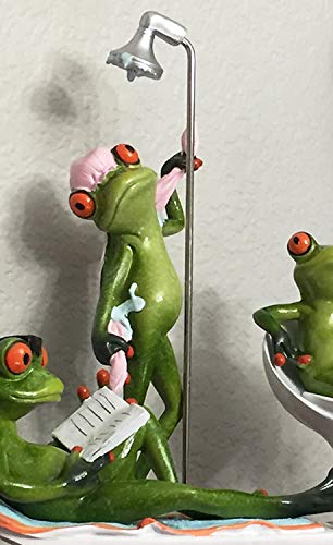 usamjtable Novelty Funny Frog Figurine Relaxing Statue for Home Decor Taking a Shower (G16616)