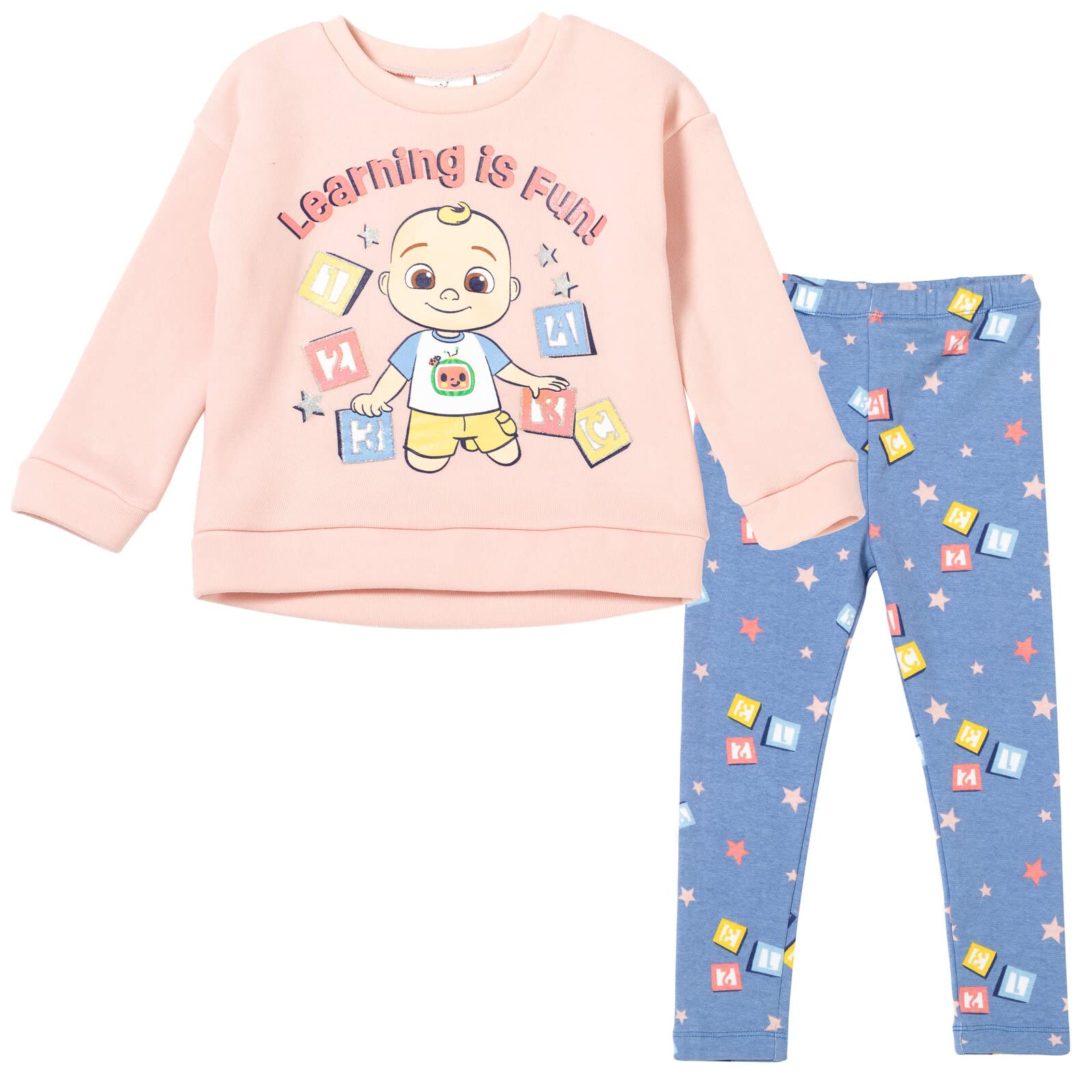 CoComelon JJ Infant Baby Girls Pullover Fleece Sweatshirt and Pants Set Blue/Pink 24 Months