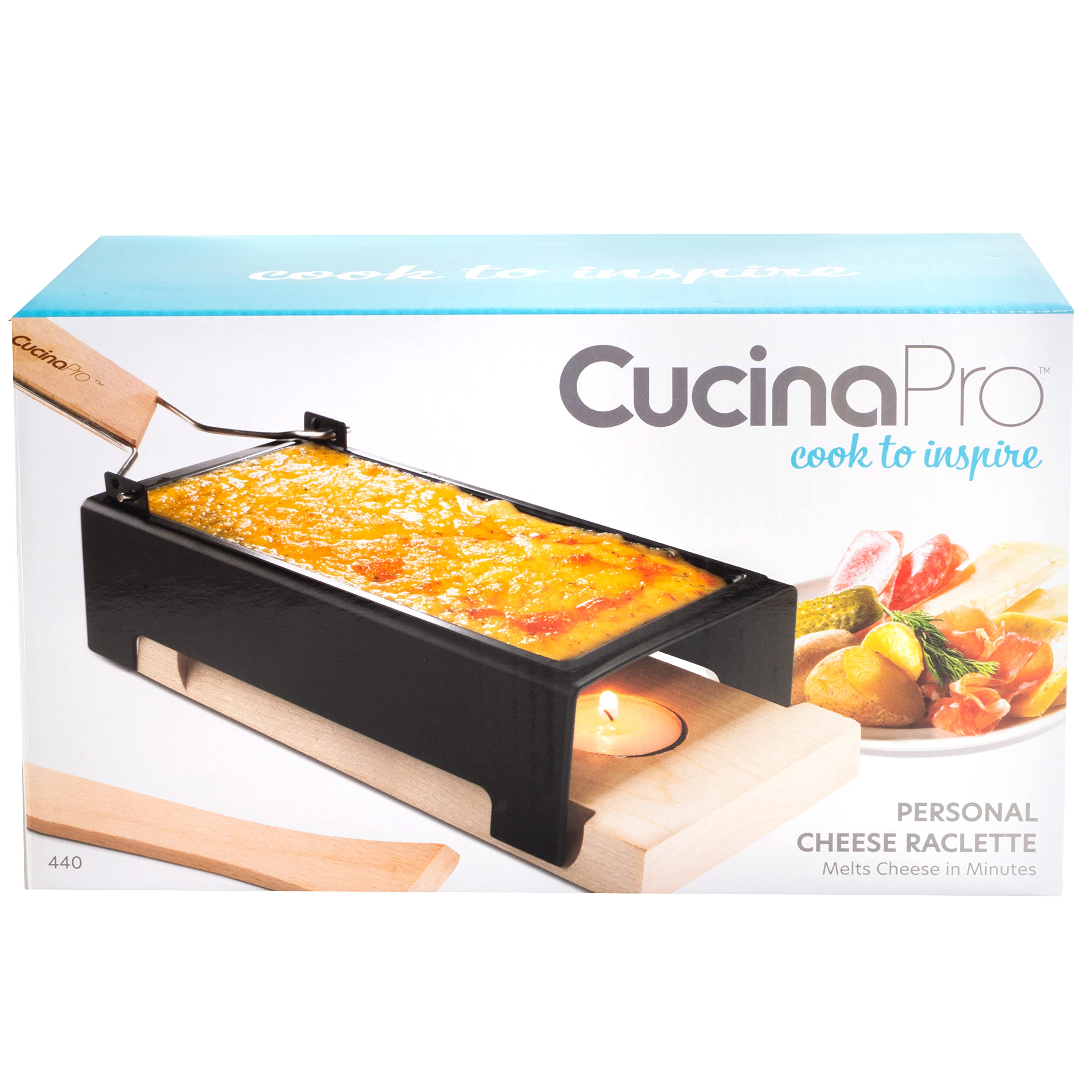 Cheese Raclette w Foldable Handle- Candlelight Cheese Melter Pan w Spatula and 3 Tea Light Candles - Melts in Under 4 Minutes, Small Portable, Great for Dinner Parties, Appetizers, Housewarming Gift