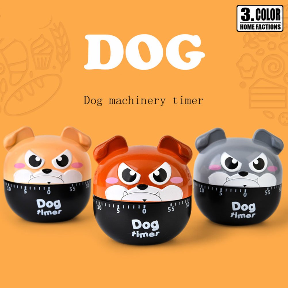 Cute Cartoon Dog Machinery Timers 60 Minutes Mechanical Kitchen Cooking Timer Clock Loud Alarm Counters Manual Timer Mini Size Kitchen Utensil (Brown)