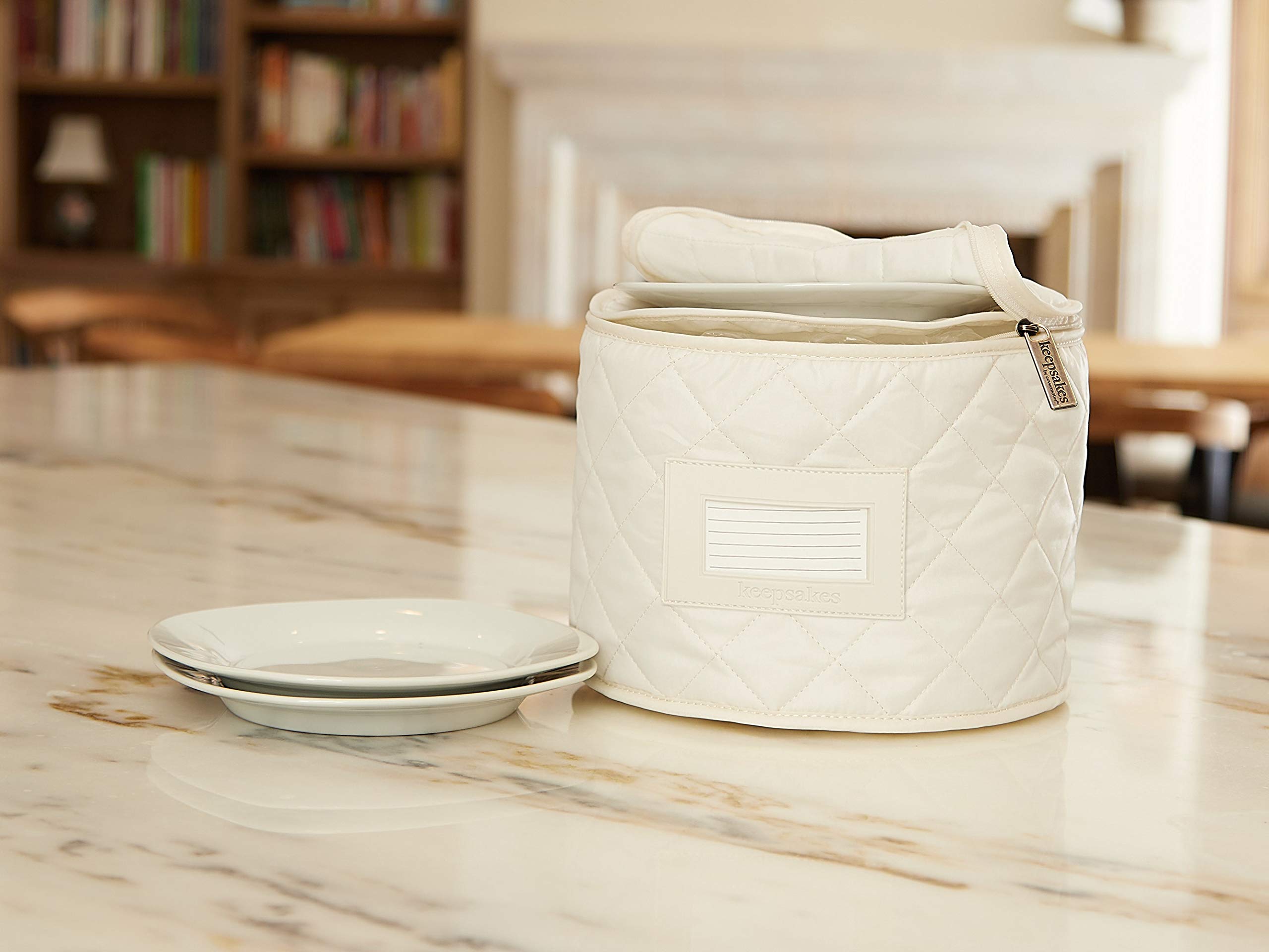 Covermates Keepsakes - Dish Storage - Padded Protection - ID Window - Stain Resistant - Machine Washable - China Storage-Cream