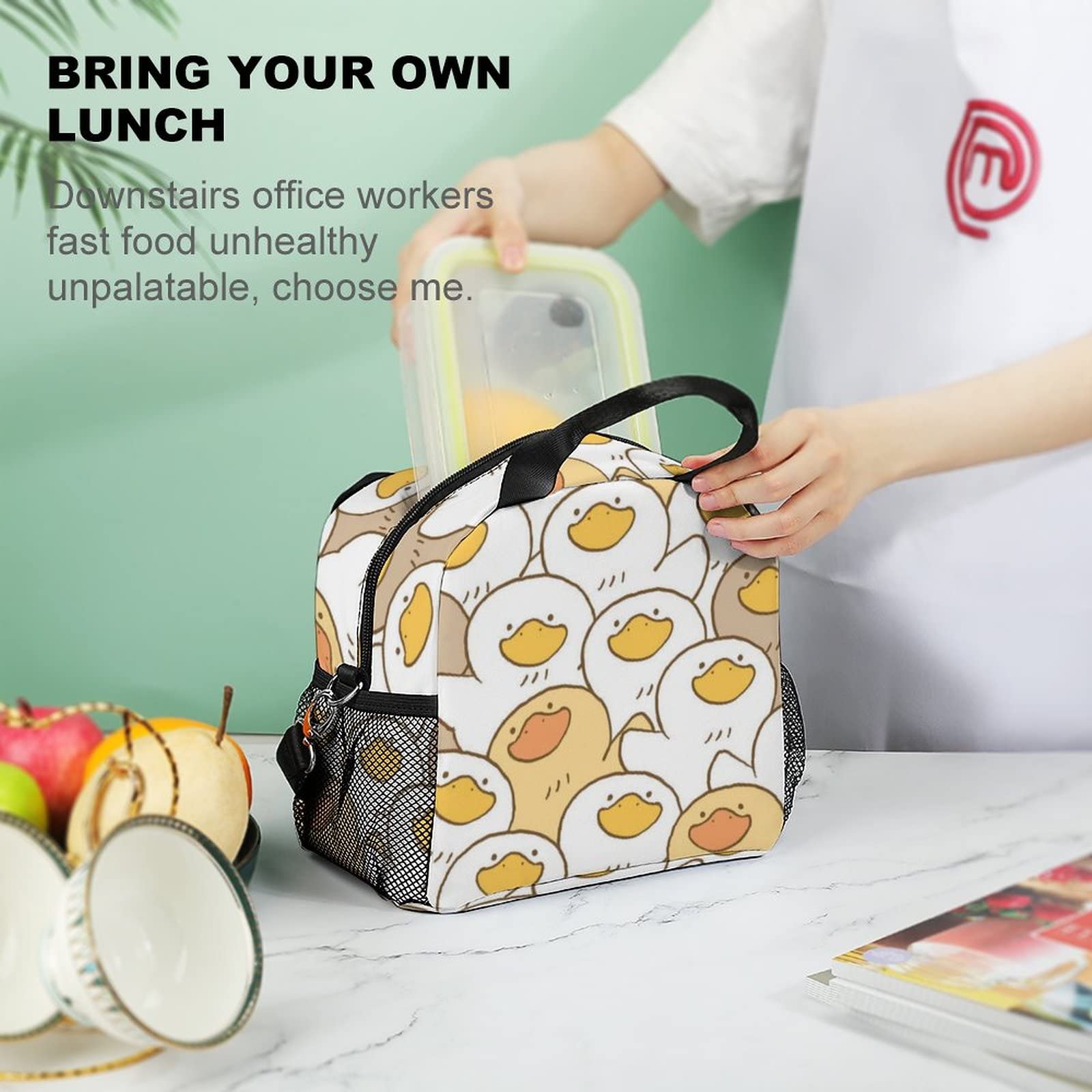 Cute Cartoon Duck Lunch Bag for Women Men, Portable Insulated Lunch Box, Lunch Tote Bag for Work Outdoor