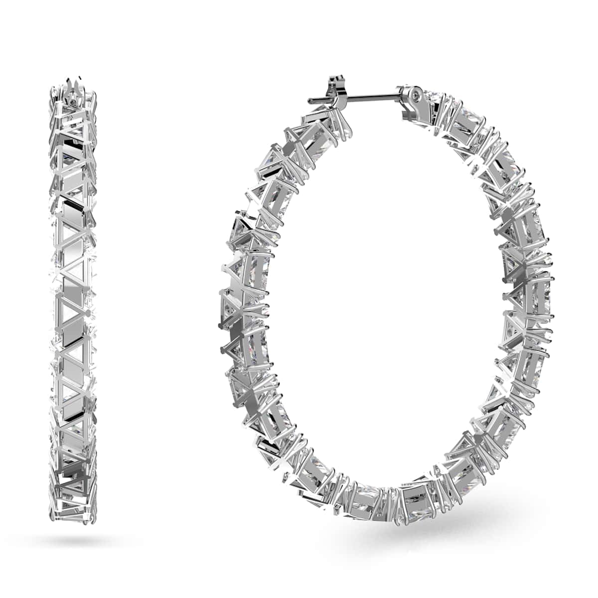 SWAROVSKI Matrix Large Hoop Earrings, Clear Triangle Step-Cut Crystals in a Rhodium Finish Setting, Part of the Swarovski Matrix Collection