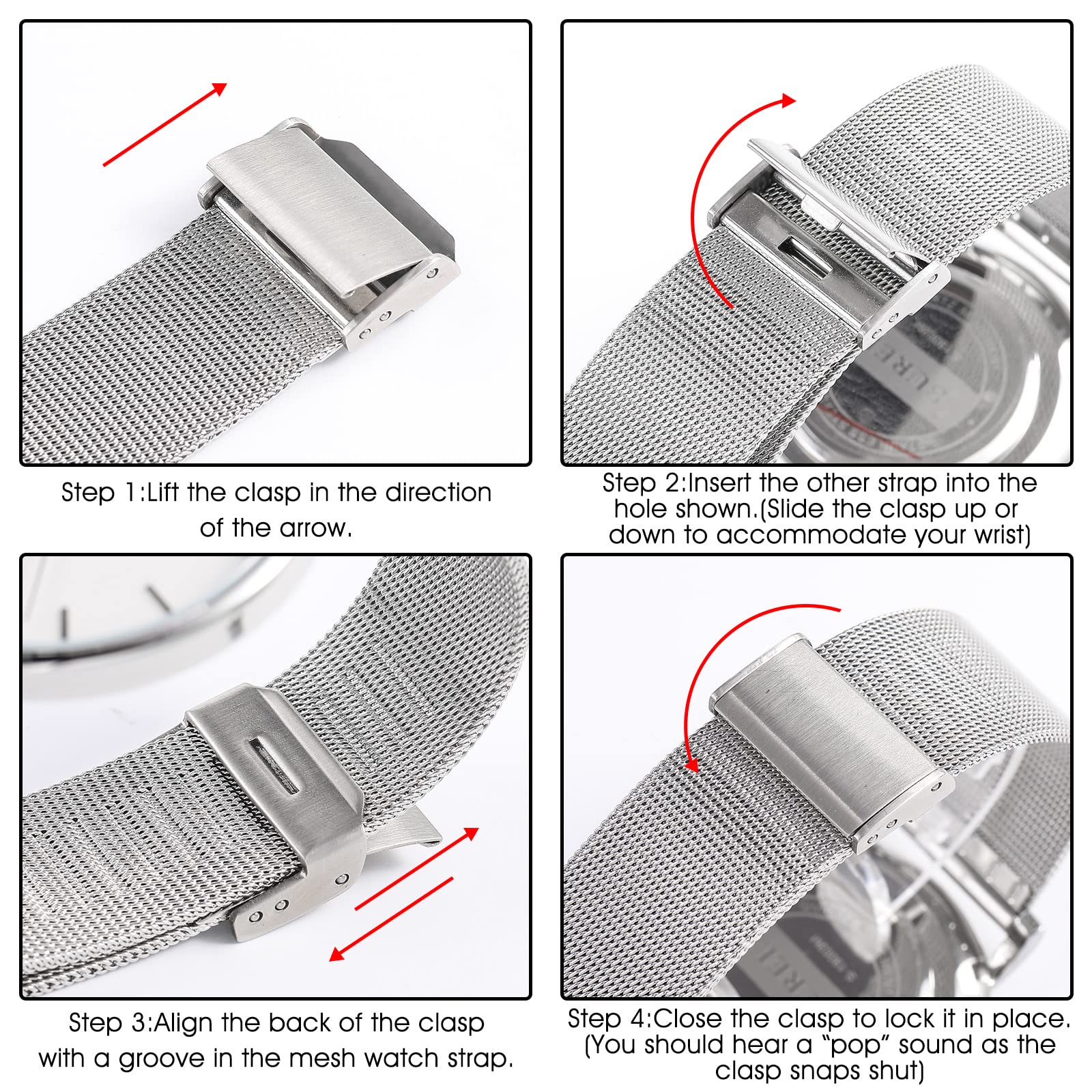 BUREI Men Black Dial Silver Mesh Band Watches Minimalist Analog Quartz Watches for Men Gifts for Men