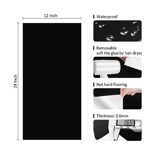 Livelynine 12-Tiles Waterproof Peel and Stick Floor Tile Bathroom Black 24X12" Peel & Stick Tile Flooring Self Adhesive Vinyl Floor Tiles Peel and Stick Kitchen Laminate Flooring Stick on Backsplash