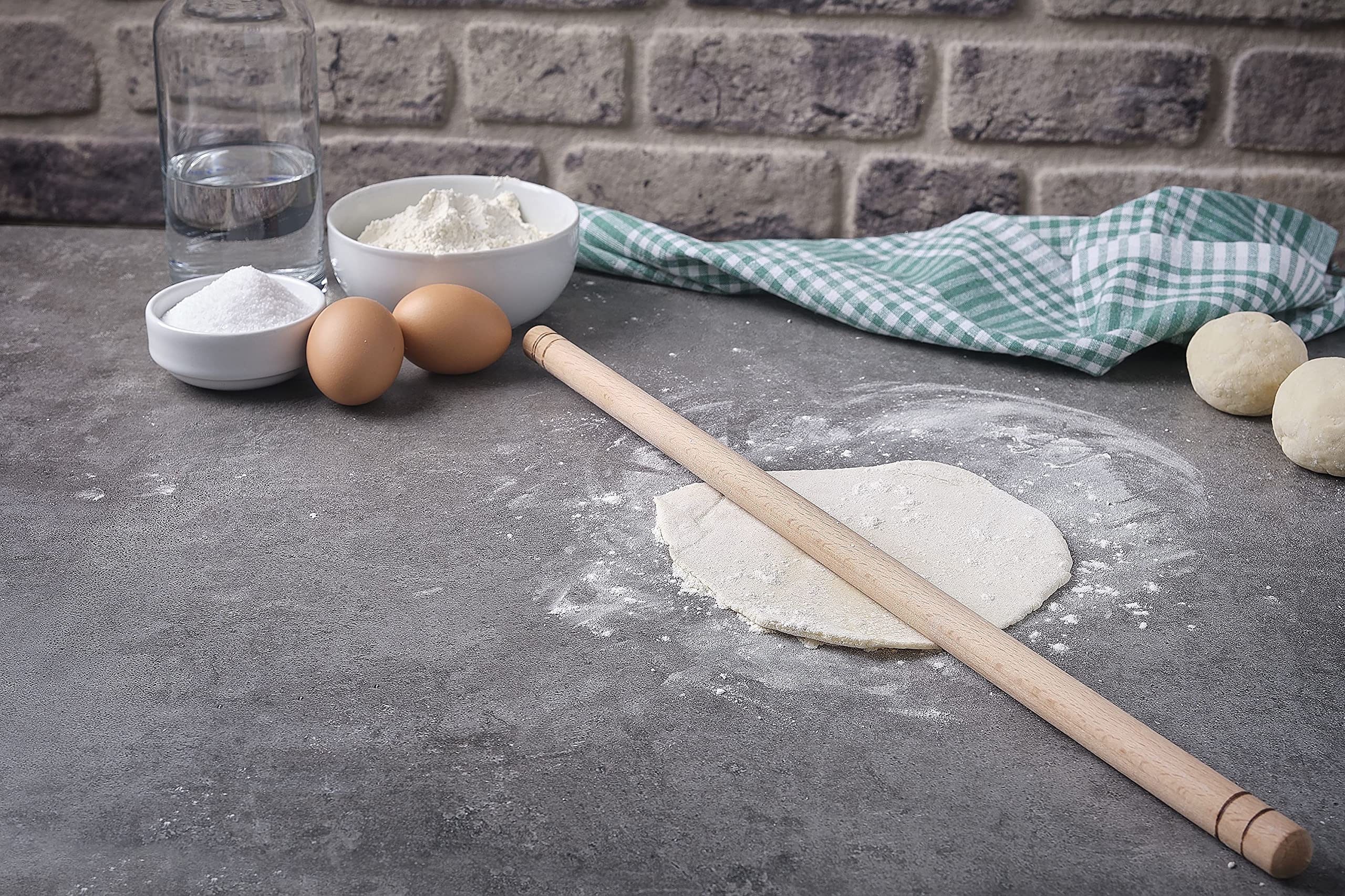 DESTALYA Wood Rolling Pin for Baking | 48 cm Wooden Roller for Dough Pastry Pizza Pasta Bread Cookie Pie Clay | Essential Kitchen Utensil