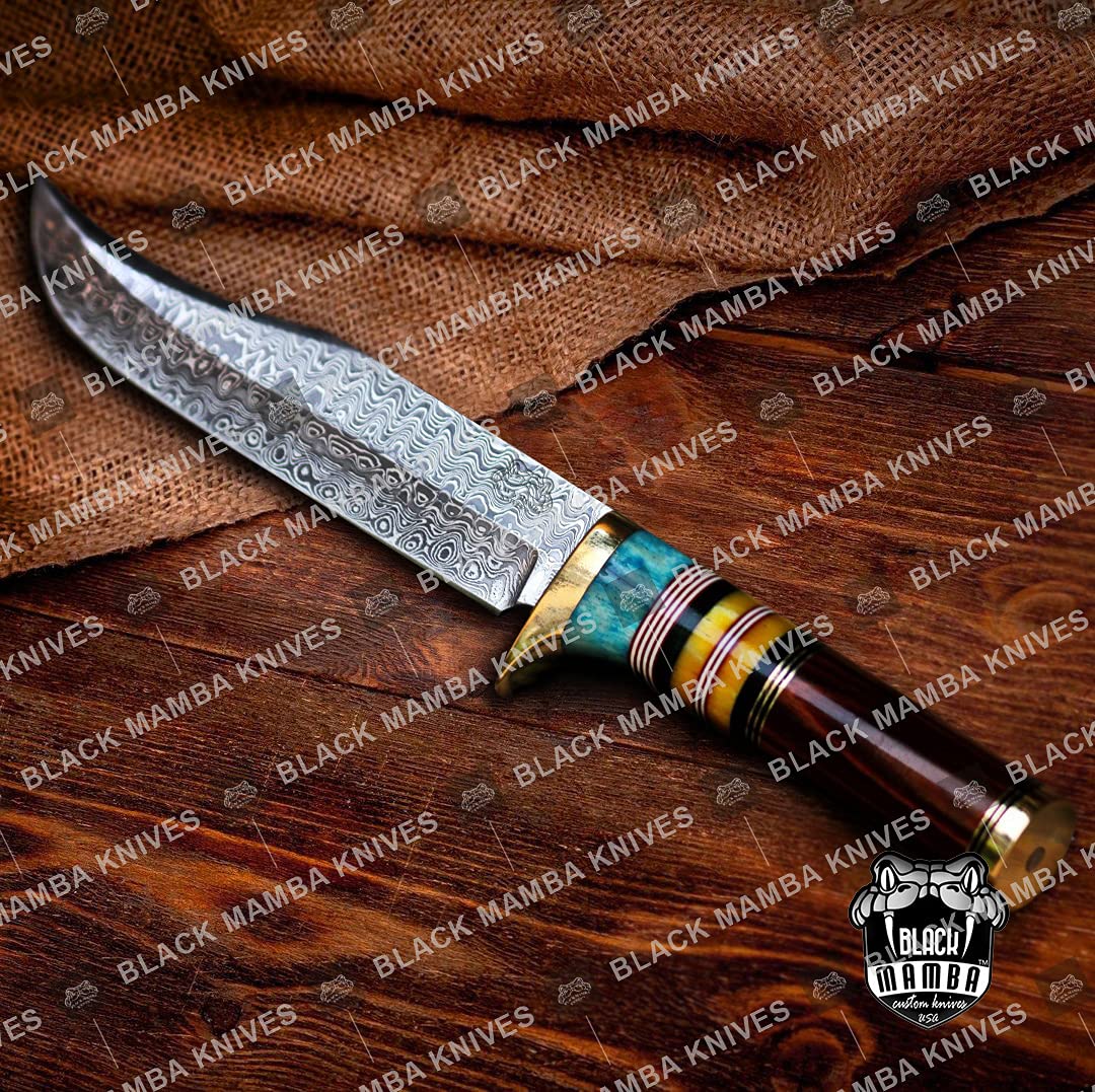 Black Mamba Knives BMK-105 Dragon Knife 12 Long 7 Blade 9.5 Ounce Damascus Hunting Fixed Blade Bowie Knife Hand Made Word Class knives