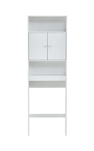 Hayiodda Over The Toilet Storage Cabinet, Double Door Bathroom Organizer Toilet Cabinet with Open Shelf, 76.77" H, White