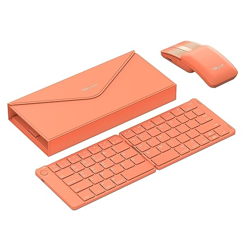 DELUX Wireless Keyboard Mouse Combo with Protective Case: Foldable Bluetooth Keyboard, 2-in-1 Sliding Mouse with Remote Clicker and Laser Pointer