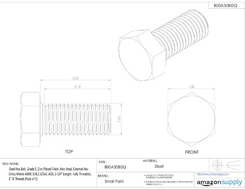 Steel Hex Bolt, Grade 5, Zinc Plated Finish, Hex Head, External Hex Drive, Meets ASME B18.2.1/SAE J429, 5-1/2" Length, Partially Threaded, 5/8"-11 Threads (Pack of 5)