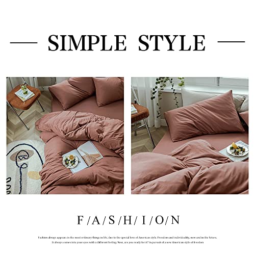 MKXI Brick Red Duvet Cover King Size Solid Red Bedding Set Breathable Soft Knitted Cotton Simple Bedroom Collection Easy Care Solid Color Adults Bedding Zipper Closure