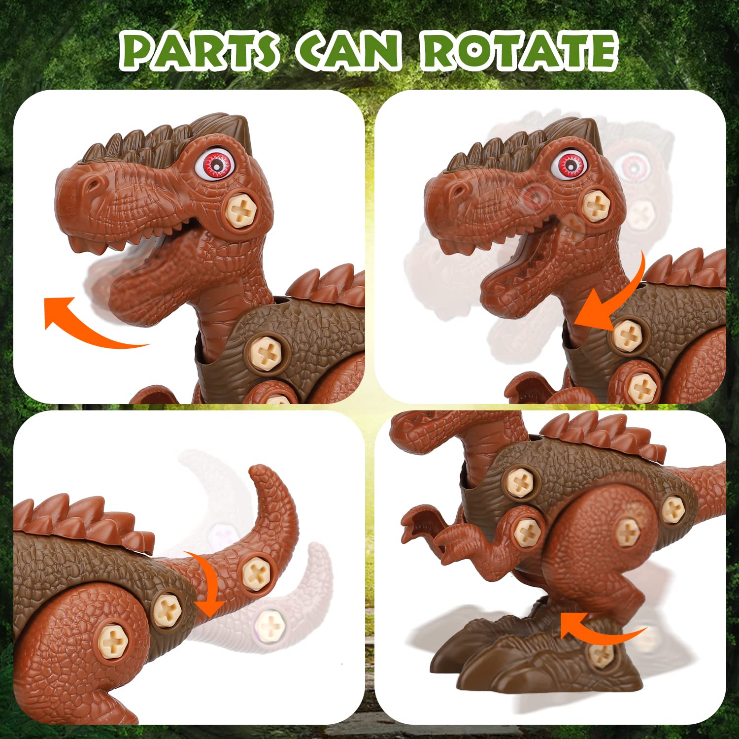 TOY Life 4-Pack Take Apart Dinosaur STEM Toys for Ages 3-12, Educational Building & Construction Set, Toddler Boys Gift, Preschool Learning Dinosaur Games with Tools