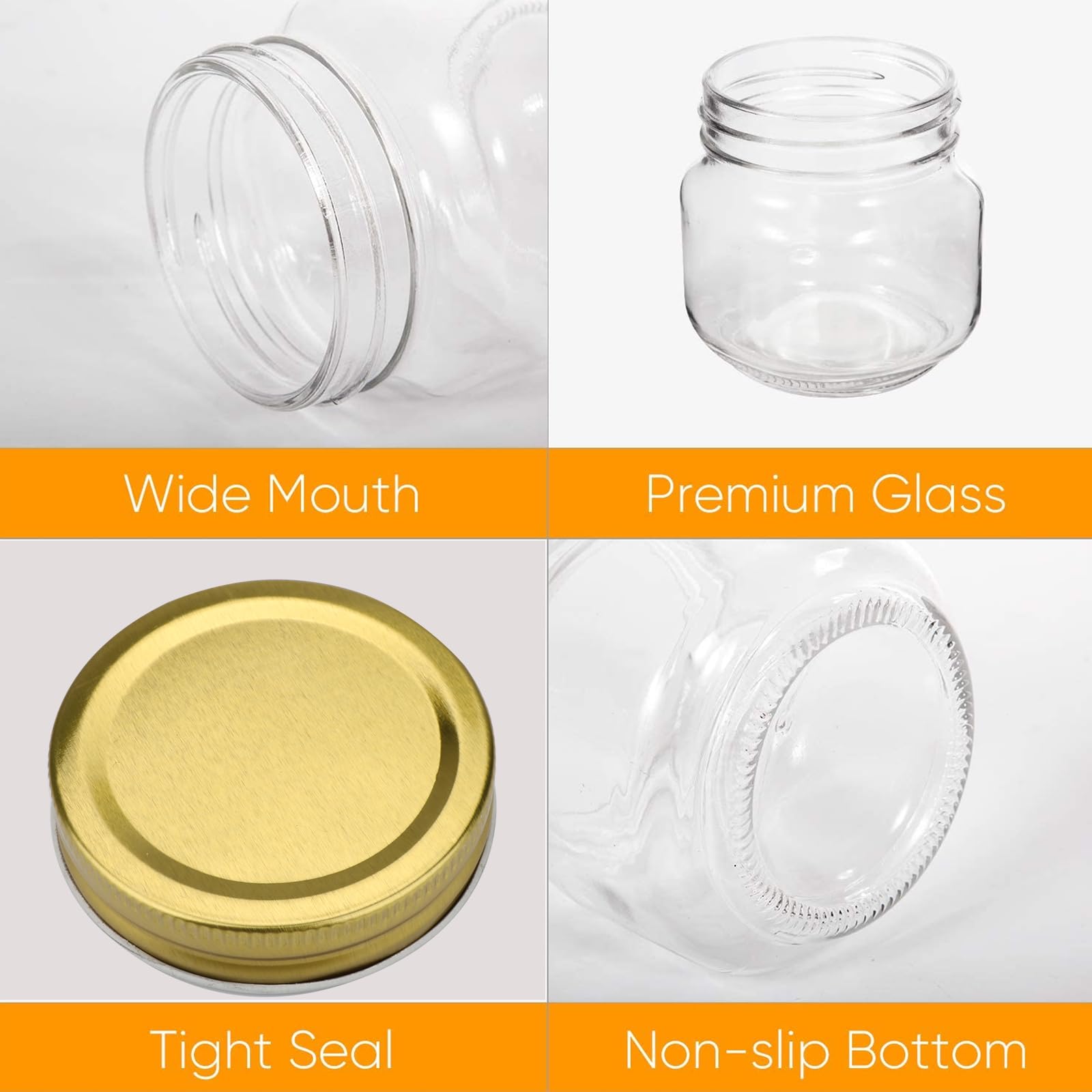 Encheng 8 oz Glass Jars With Lids,Ball Regular Mouth Mason Jars For Storage,Canning Jars For Caviar,Herb,Jelly,Jams,Honey,Dishware Safe,Set Of 24