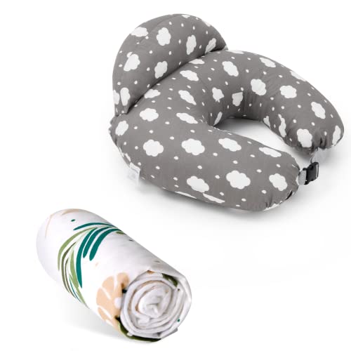 Momcozy Nursing Pillow Grey and Replacement Pillowcase, Original Plus Size Breastfeeding Pillows for More Support for Mom and Baby, with Adjustable Waist Strap