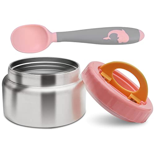 CocoMeiwei Thermo for Hot Food Kids, Insulated Container for Cold Drinks 8 oz, Stainless Steel Wide Mouth Lunch Soup Thermo for School With Silicone Bendable Spoon, Vacuum Leak-Proof Food Jar