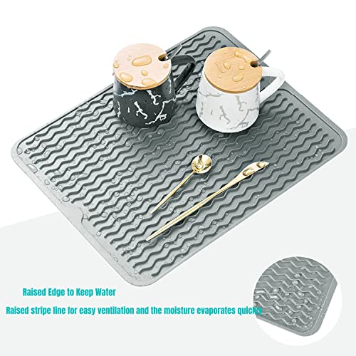 Silicone Dish Drying Mat for Kitchen Counter- Eco Friendly Food Grade Silicone Drying Mat - Easy to Clean Heat Resistant Dish Mat - Large (12" x 16") - Gray