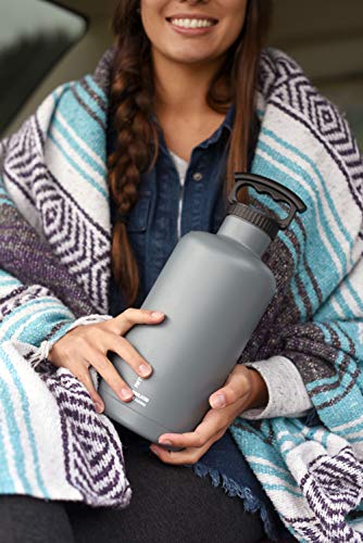 FIFTY/FIFTY Growler, Double Wall Vacuum Insulated Water Bottle, Stainless Steel, 3 Finger Cap w/ Standard Top, Silver, 64oz/1.9L, 64 ounce