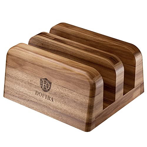 Dofira Acacia Wood Holder Kitchen Cutting Board Stand for Countertop Organizer Designed for Forest Stag Series Serving Board, Holds up to 2 Cutting Boards to 0.8in Thick