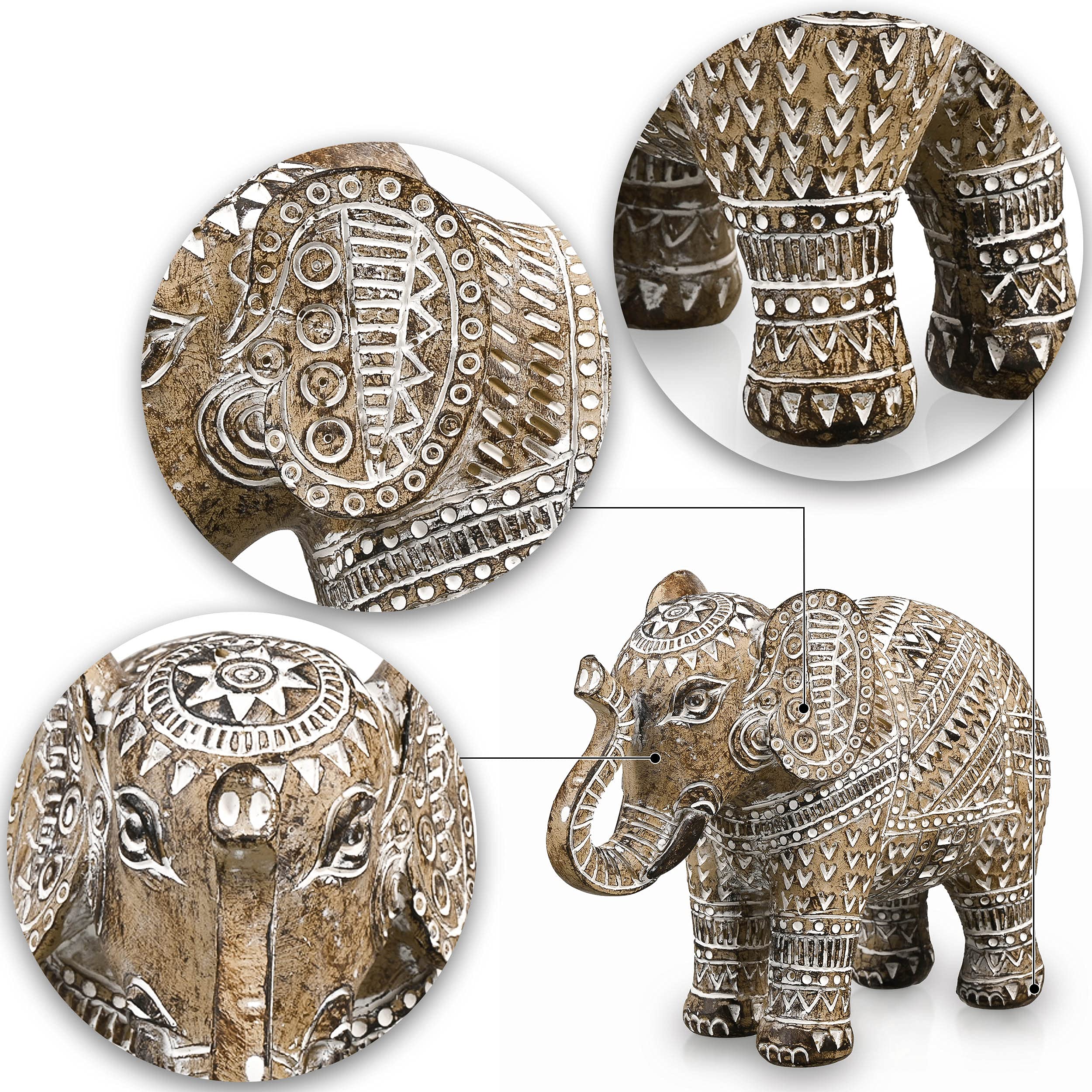 TERESA'S COLLECTIONS Boho Elephant Decor, Elephant Statues Brings Good Luck for Home Decor, Elephant Figurines Resin for Bookshelf, Living Room, Centerpiece Home Decorations Gifts for Mom, 6.3"