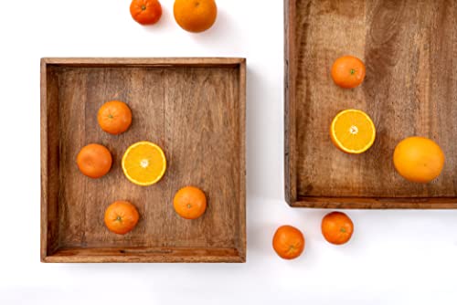 FIGTREE - Set of 2 | 12β-14β Wooden Serving Trays for Platter Drinks, Appetizers, Fruits, & Decor, Coffee Table Tray for Dining (Square)