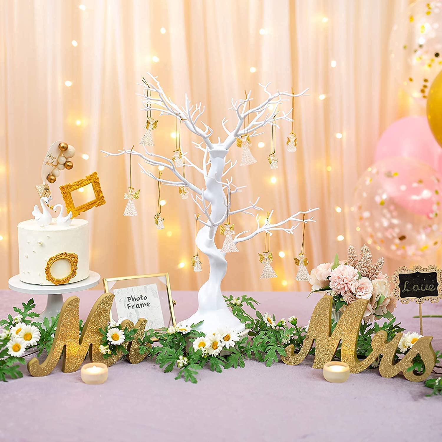 Sziqiqi Small Artificial Tree for Table Centerpiece White Fake Trees 1.9FT Faux Tree for Wedding Party Birthday Garden Home Christmas Decorations Indoor Outdoor