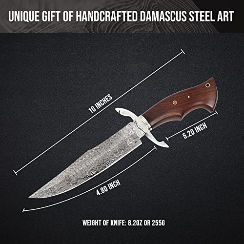 BIGCAT ROAR Handmade Damascus Hunting Knife - Bushcraft Fixed Blade Hunting Knife with Sheath and Walnut Wood Handle - 13.2″ EDC Skinning Knife - Cowboy