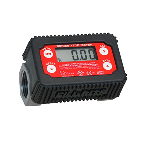 Fill-Rite TT10AN 1" 2-35 GPM(8-132 LPM) Digital In-line Turbine Meter, Aluminum, Fuel Transfer Meter,Black/Red