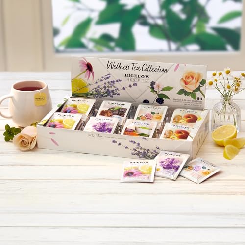 Bigelow Benefits Wellness Tea Collection, Variety Gift Box Sampler, 64 Tea Bags, (Pack of 1